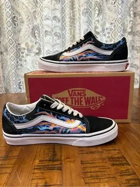 Vans | Shoes | Vans Kids Old Skool Electric Flame Black With Neon ...
